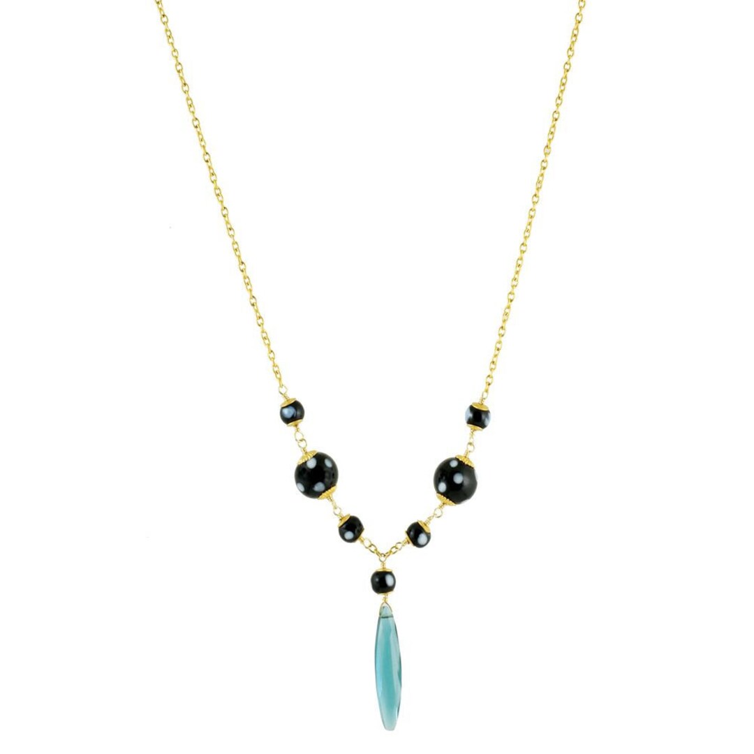 Tia Necklace – Vintage Blue and Black Station Necklace, Conta Di Ojo ...