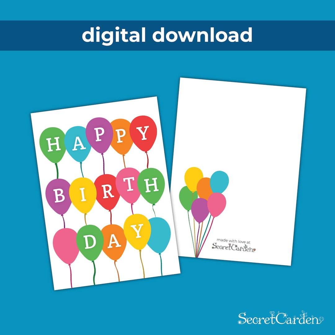 Digital Happy Birthday Balloons Card - Instant Download - Etsy