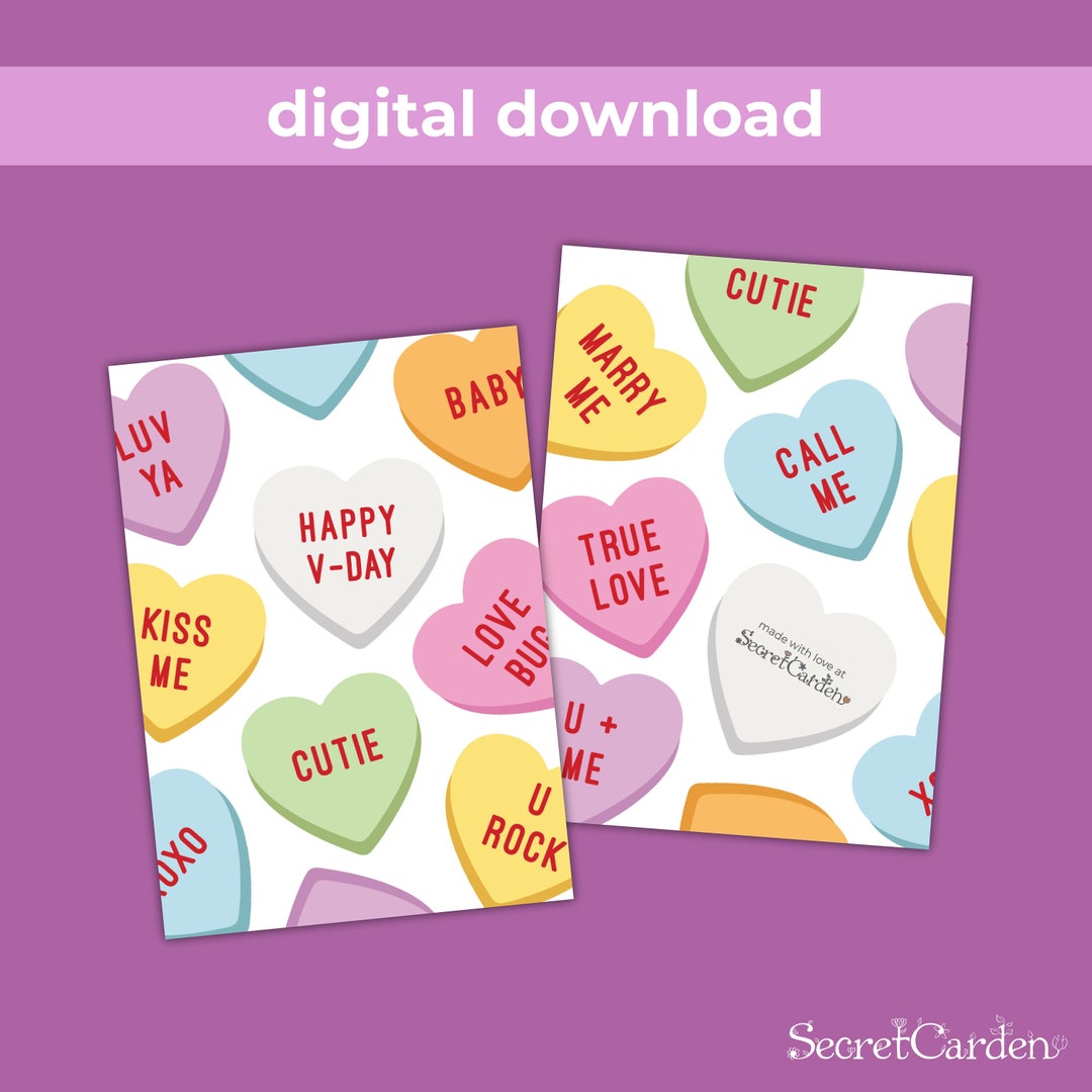Digital Candy Hearts Valentine's Card - Instant Download - Etsy