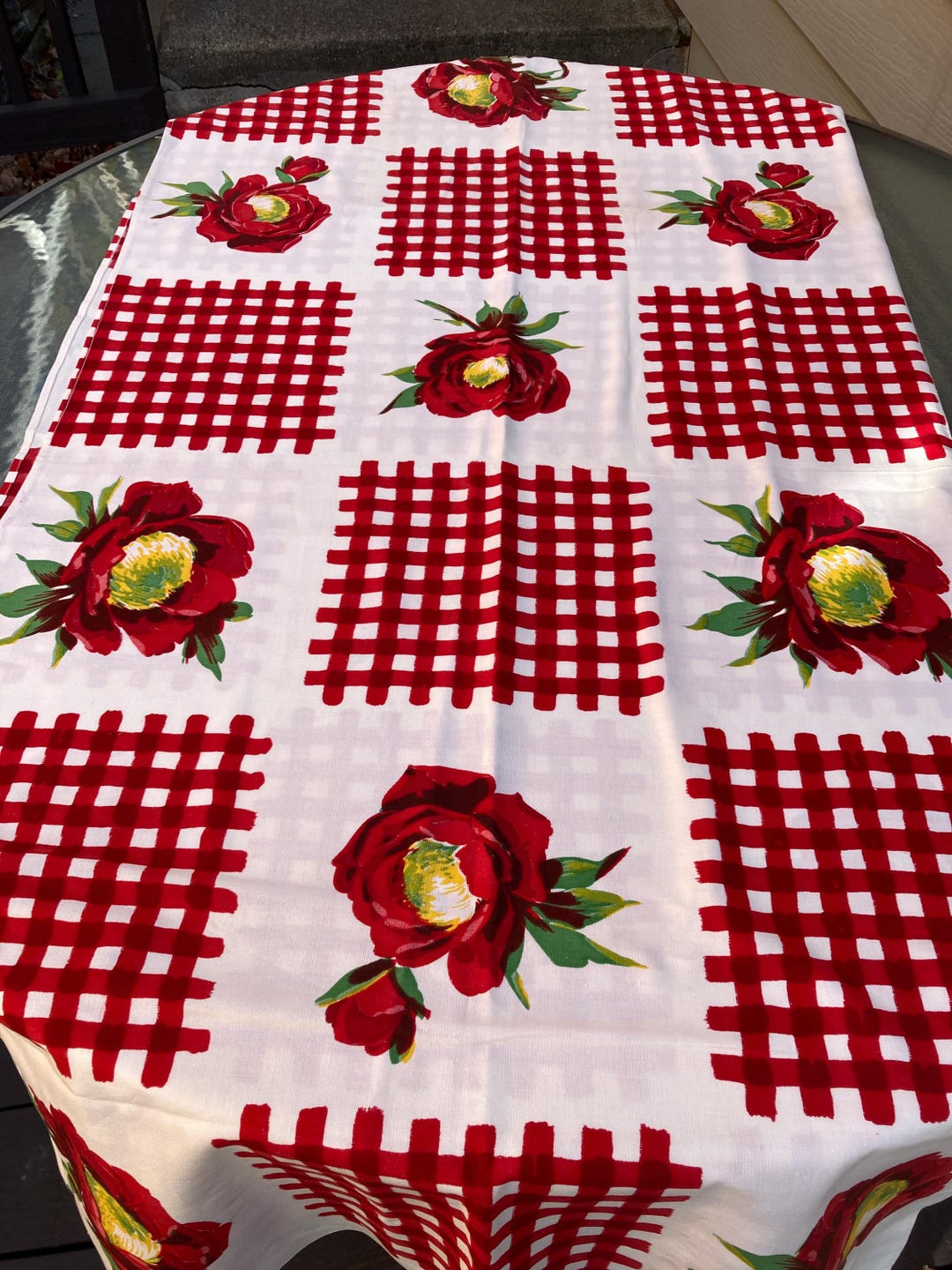 Classic Wilendur Vintage Tablecloth,nwt Circa 1950's "gingham Flowers ...