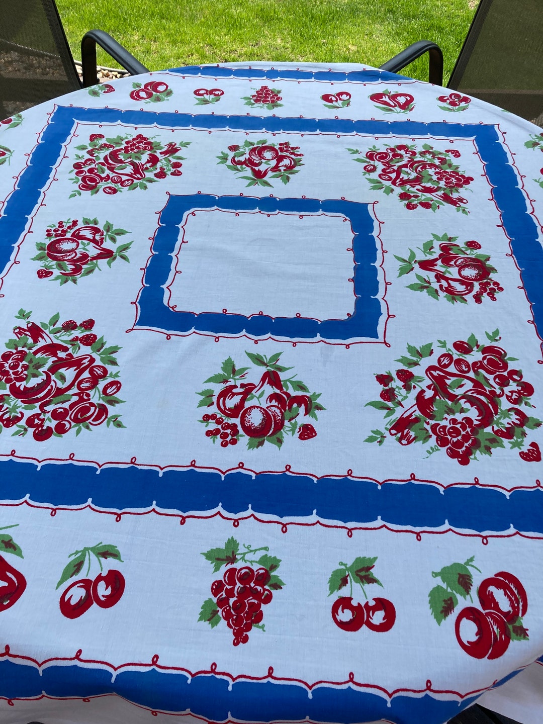 Vintage Tablecloth "summer Fruits" Cherries and Pears/strawberries and ...