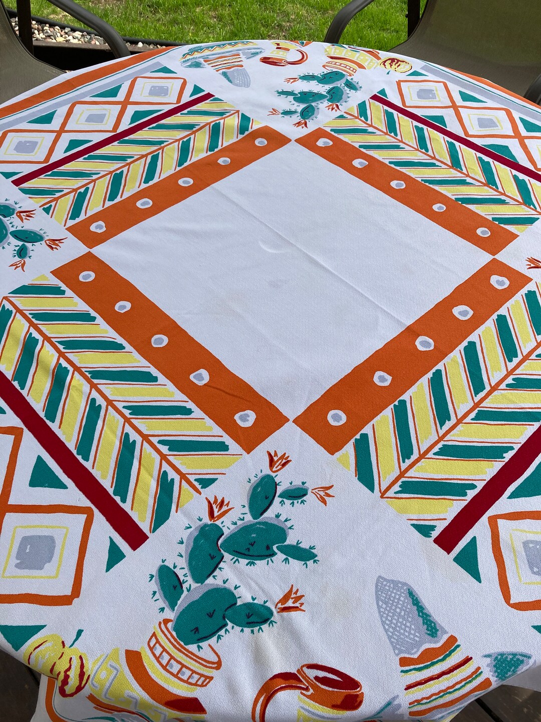 Southwestern Motif Vintage Tablecloth a Catus, Fruit.sombarro Flowered ...