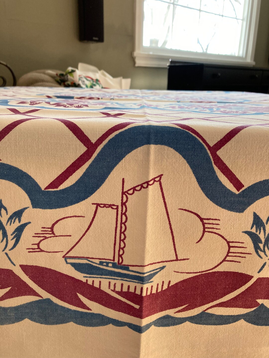 Whimsical Vintage Tablecloth of dutch Kids Frolicking on the Shore ...