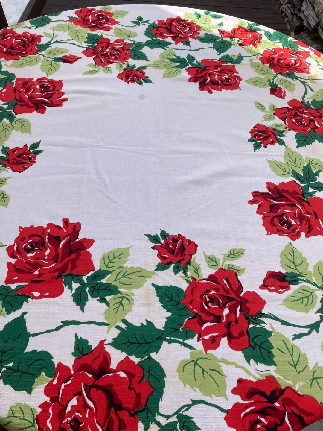 Vintage Tablecloth. Simtex Circa 1950's NWOT "the Subject Was Roses ...