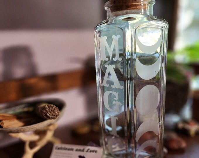 Moon Magic. 10 Inches Tall, 4 Sided, Glass Upcycled Jar With Cork ...