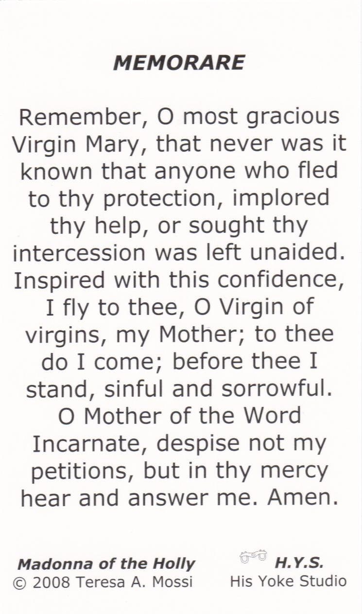 Holy Card Memorare Prayer With Illustration of Madonna of the Holly - Etsy