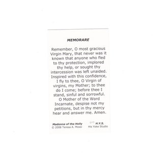 Holy Card Memorare Prayer With Illustration of Madonna of the Holly - Etsy