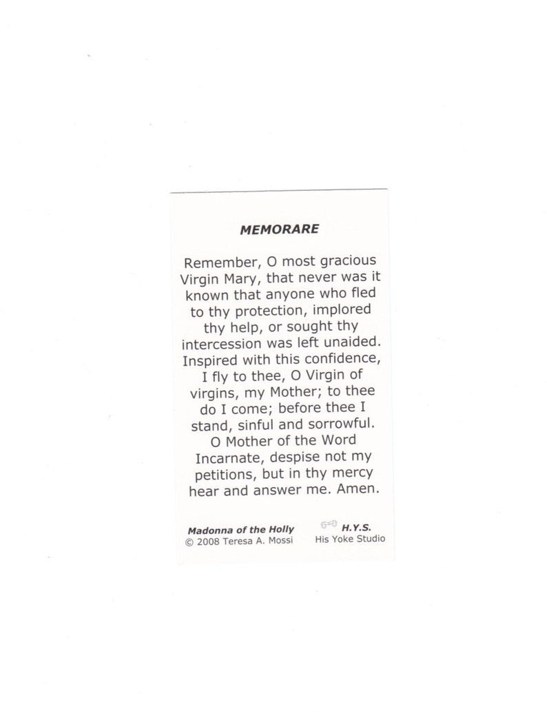 Holy Card Memorare Prayer With Illustration of Madonna of the Holly - Etsy