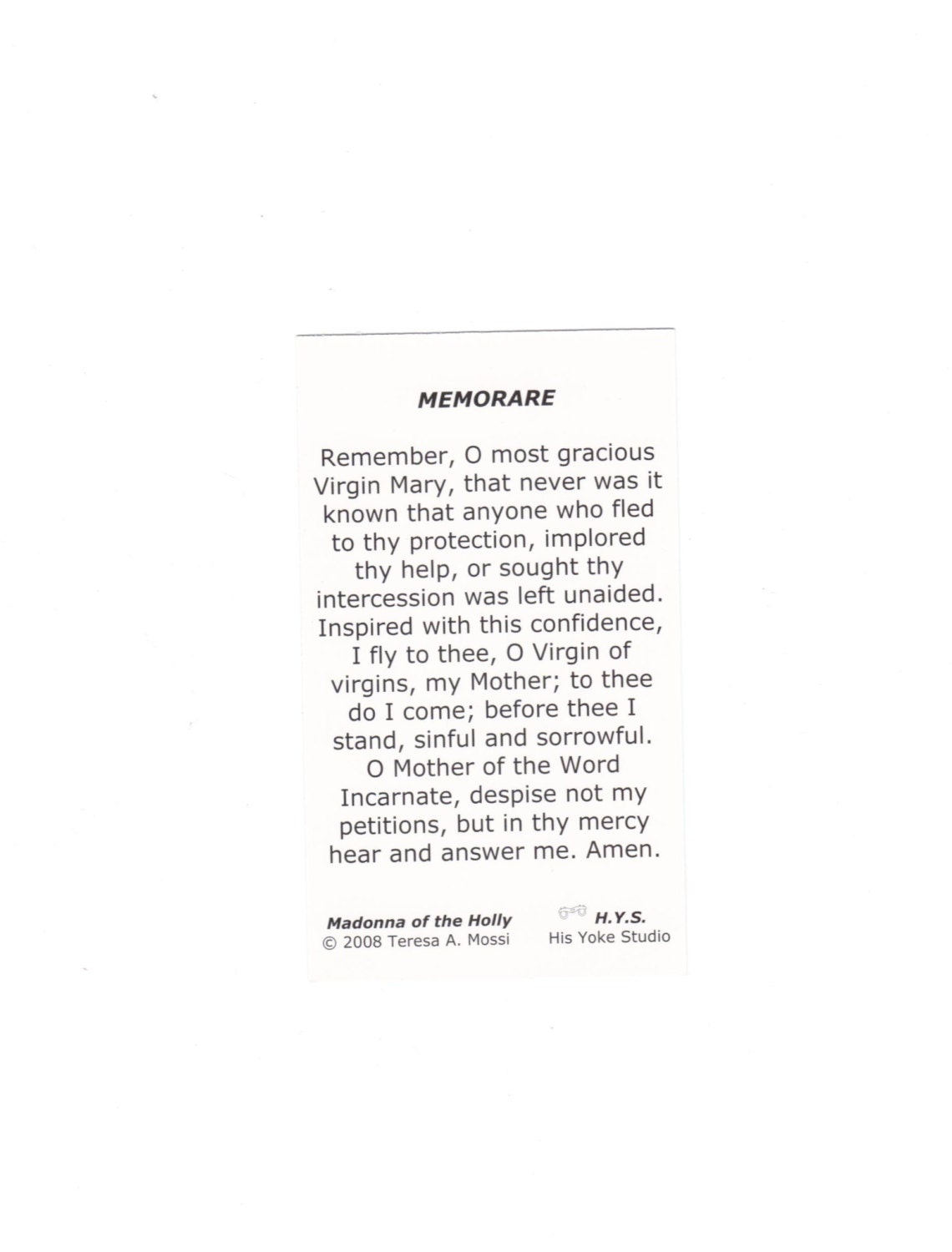 Holy Card Memorare Prayer With Illustration of Madonna of the Holly - Etsy