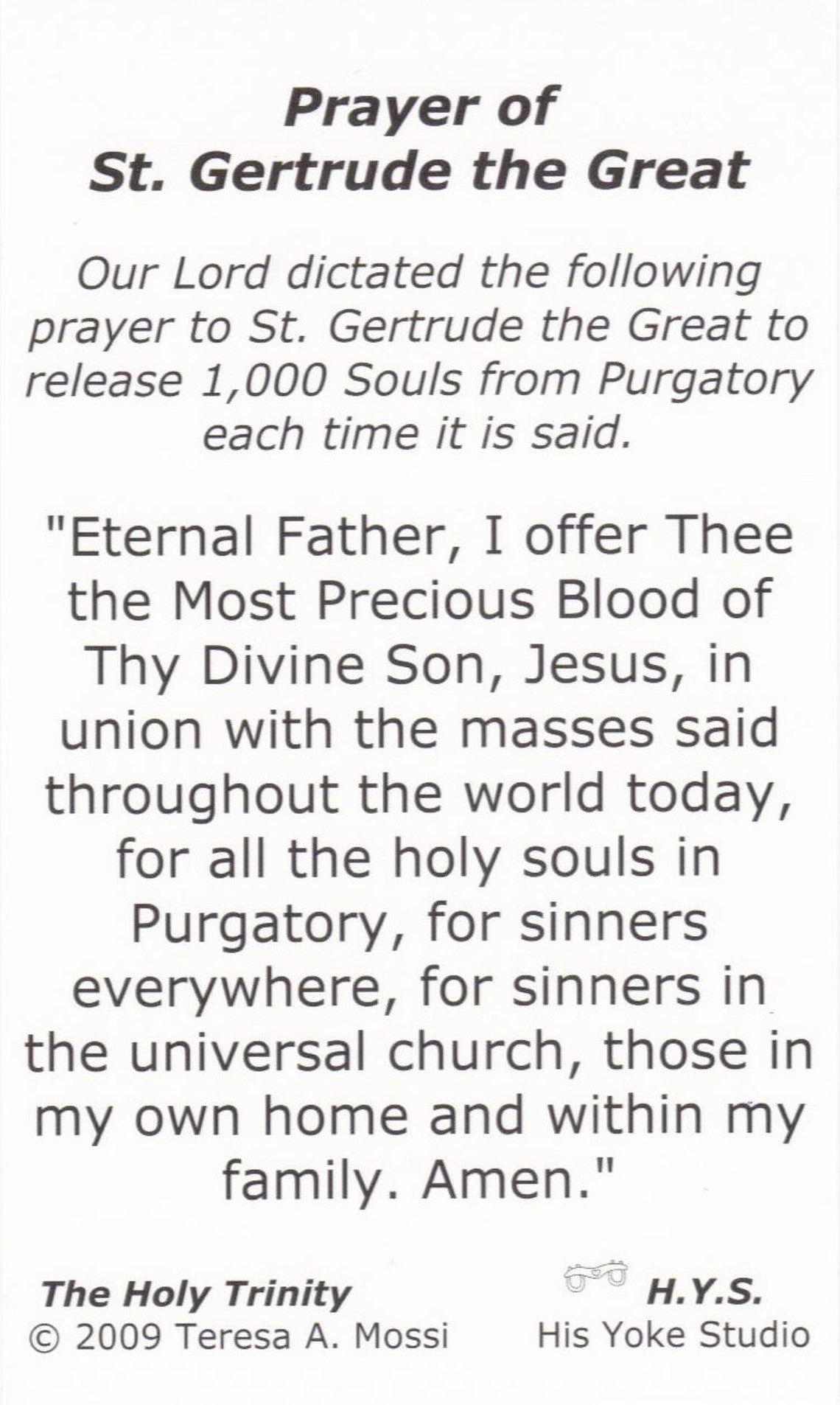 Holy Card Prayer of St. Gertrude the Great With Illustration of the ...