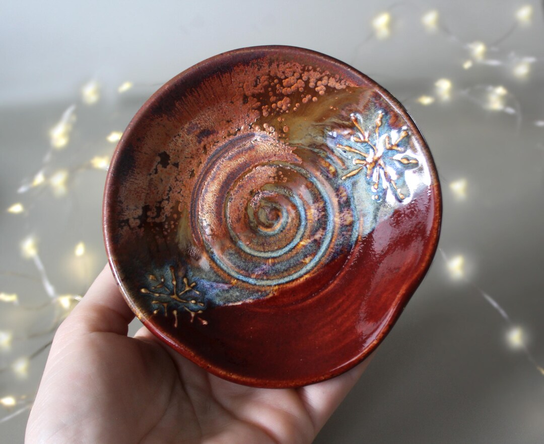 Copper, Purple, Blue, and Red Slip Trailed Snowflake Spoon Rest ...