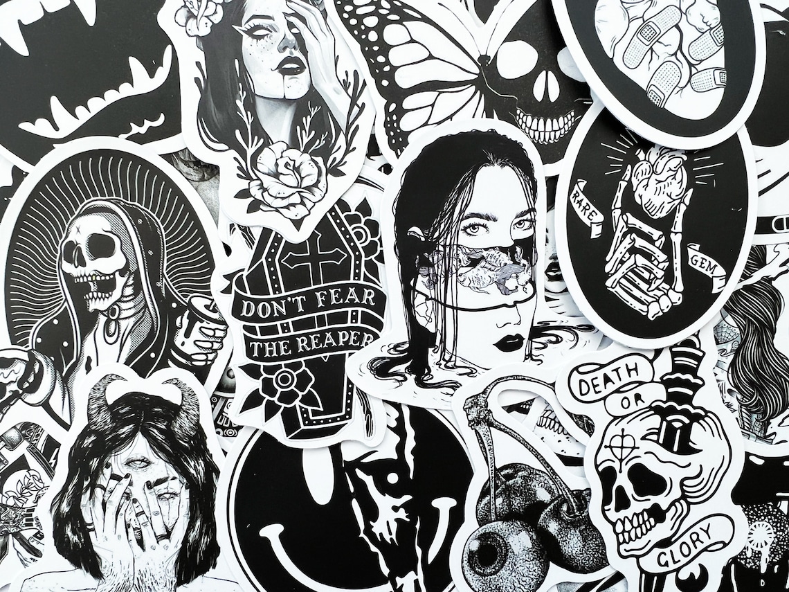 100 Cool Black and White Goth Laptop Stickers Dark Skull - Etsy