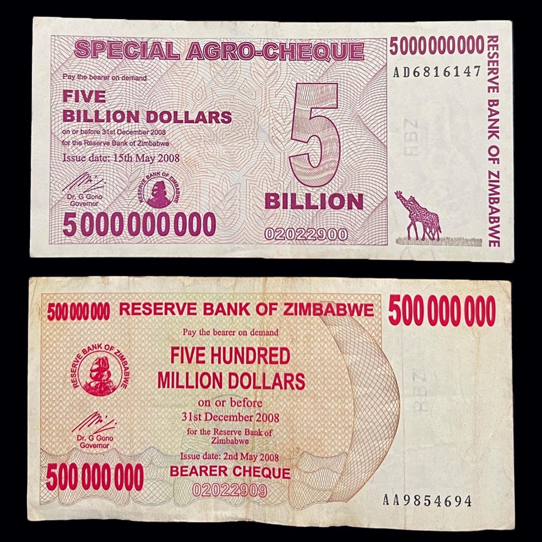 Zimbabwe 500 Million Bearer Cheque & 5 Billion Special Agro Cheque ...