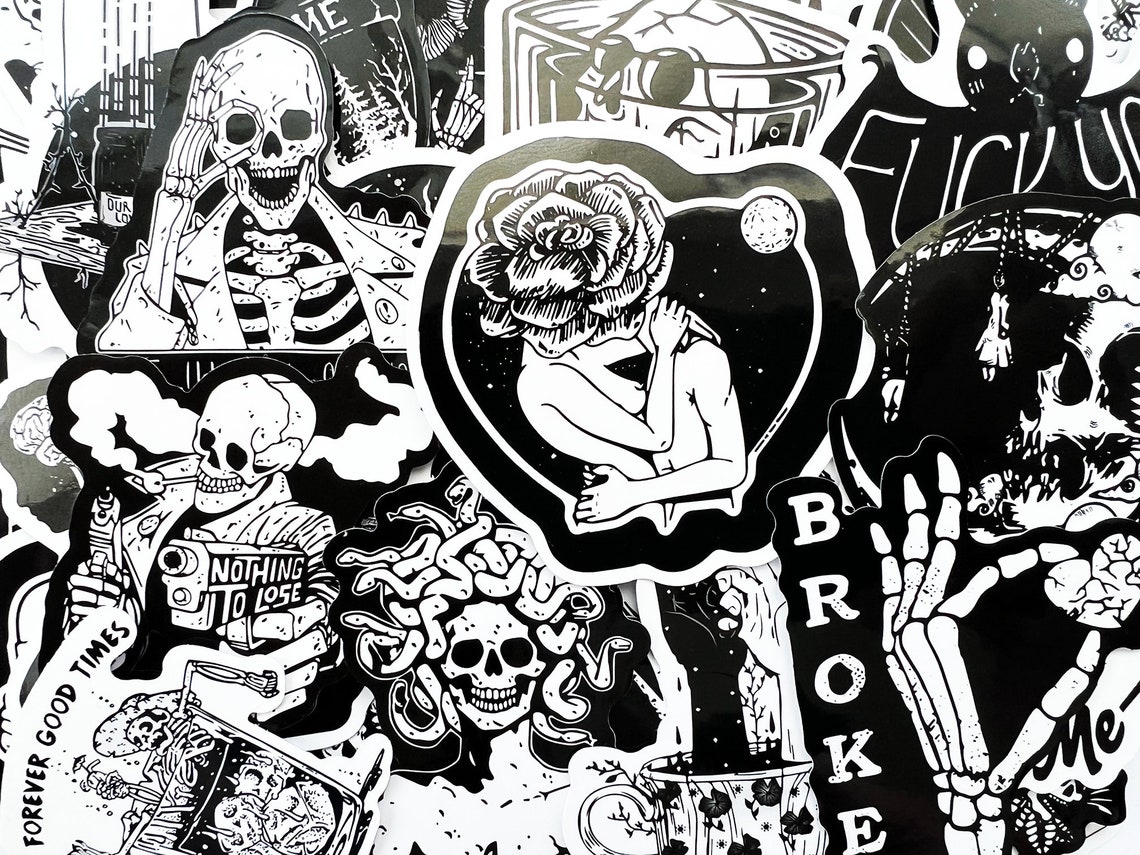 50 Gothic Skull Black and White Cool Laptop Stickers Dark - Etsy