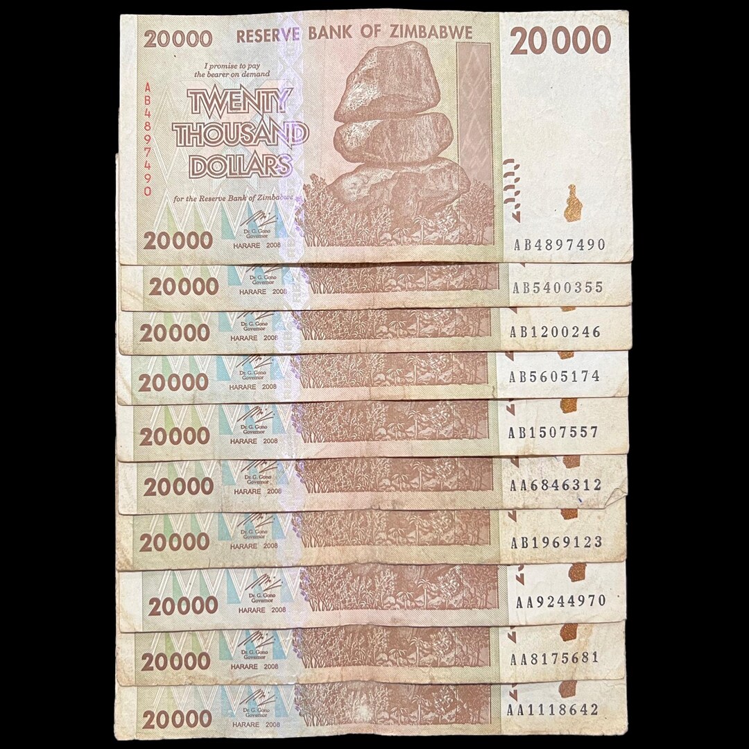 10x Zimbabwe 20000 Dollar Bill Banknote Paper Money 2008 World Currency ...