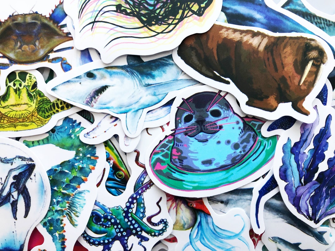 50 Aquatic Marine Ocean Life Stickers Scrapbooking Journal Skin Lot ...
