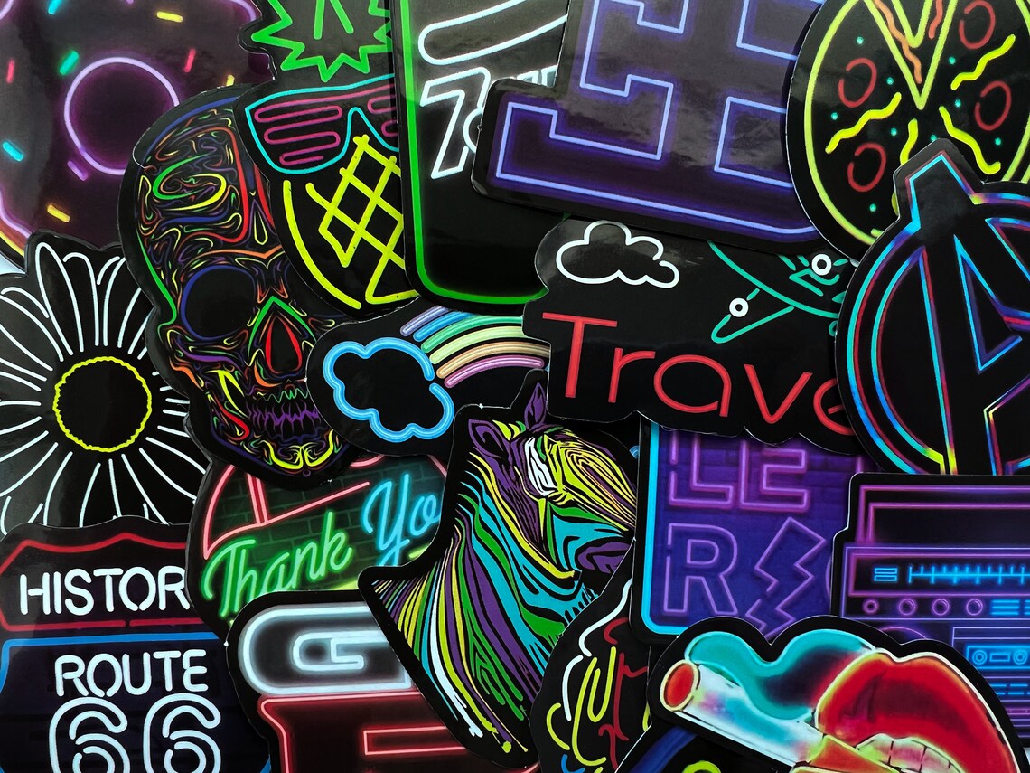 100 Variety Neon Style Stickers Decals for Phone Laptop - Etsy