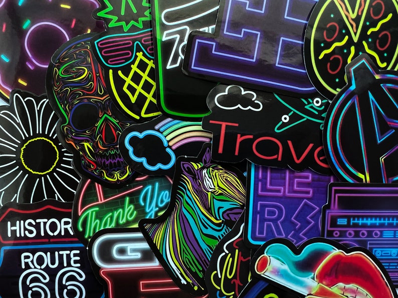 100 Variety Neon Style Stickers Decals for Phone Laptop Decoration Fun ...