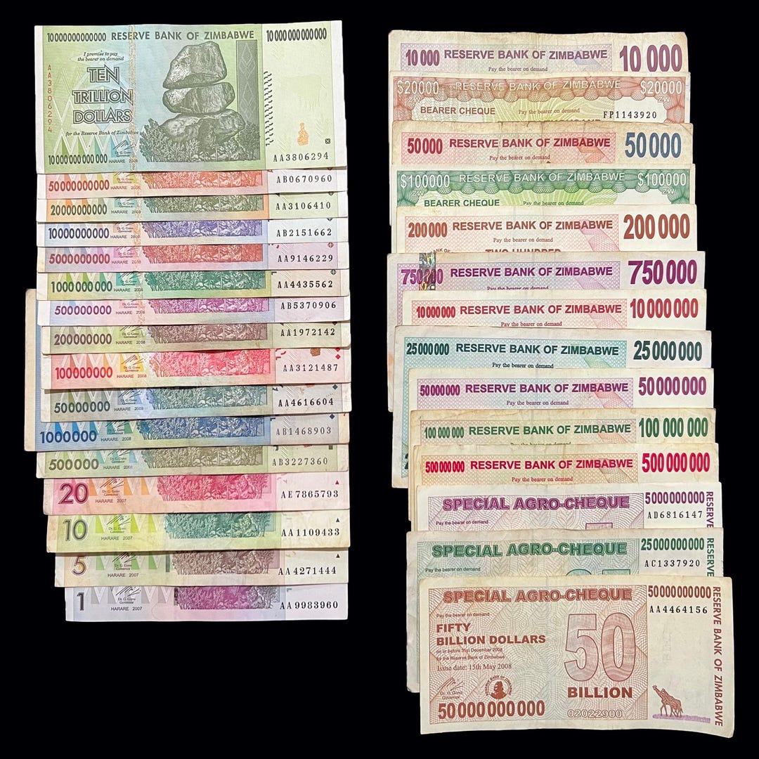 Zimbabwe 30 Banknotes Set 1 10 50 100 500 Million Billion Trillion ...