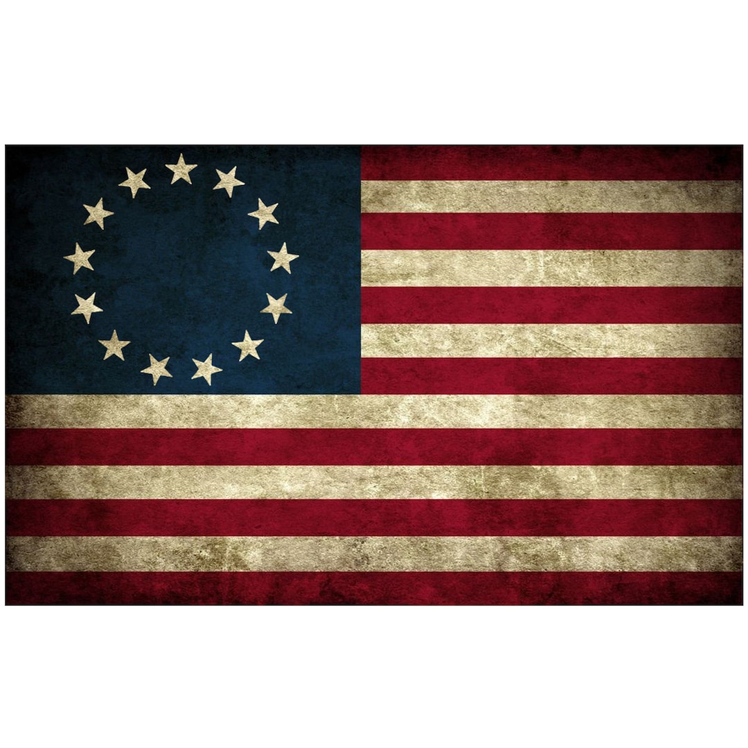 Aged Look Betsy Ross Colonial United States Flag Grunge Sticker 5x3 ...