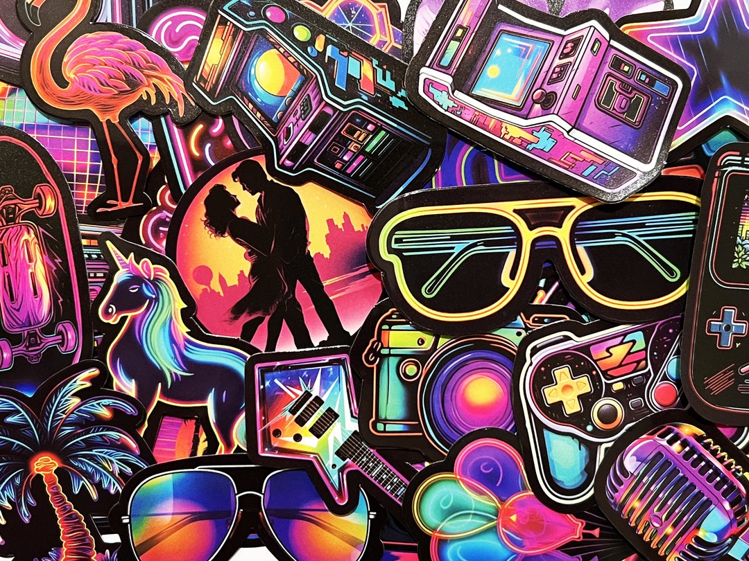 50 Colorful Neon Style Stickers Cool Decals - Etsy