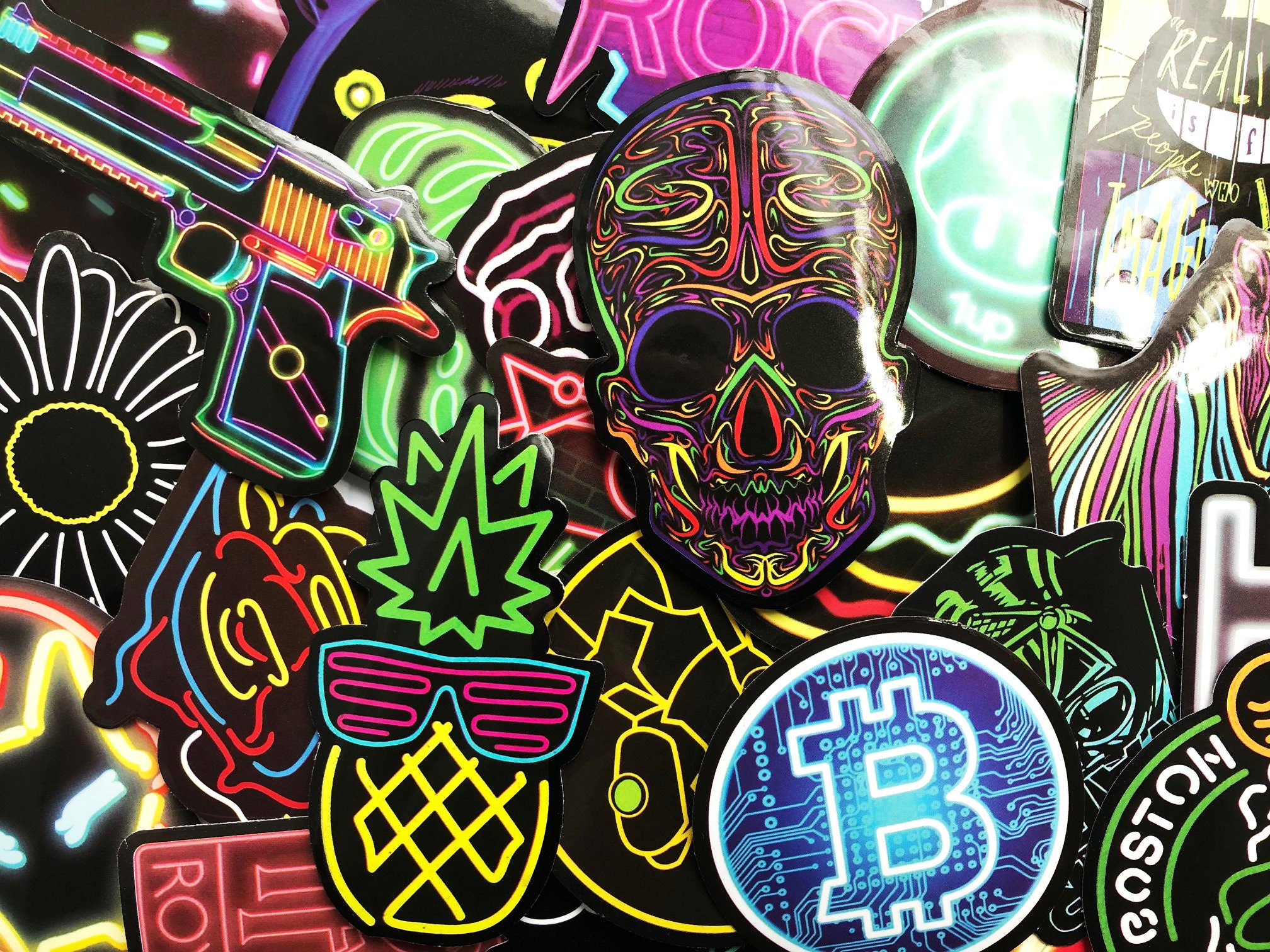 50 Variety Neon Style Stickers Fun Decals | Etsy