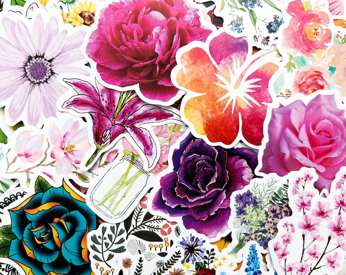 Watercolor Flower Sticker, Illustrated Flower Sticker, Flower Stickers ...