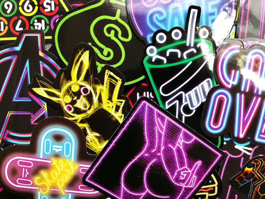 50 Variety Neon Style Stickers Fun Decals - Etsy