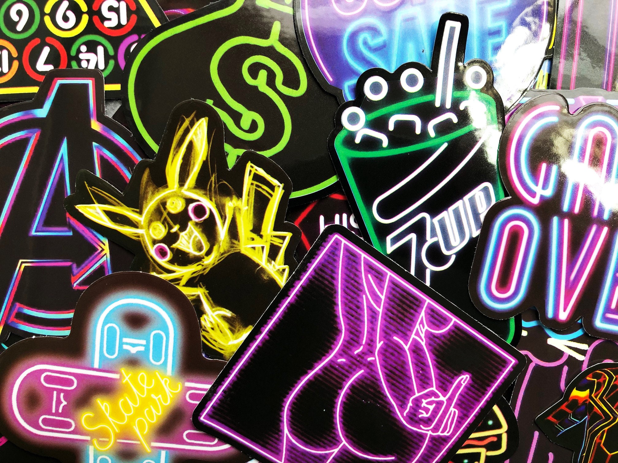 50 Variety Neon Style Stickers Fun Decals | Etsy