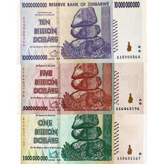 Zimbabwe 1 5 and 10 Billion Dollar Bills World Currency Art ...