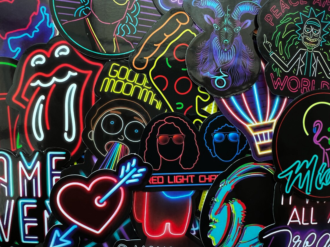 100 Variety Neon Style Stickers Decals for Phone Laptop - Etsy