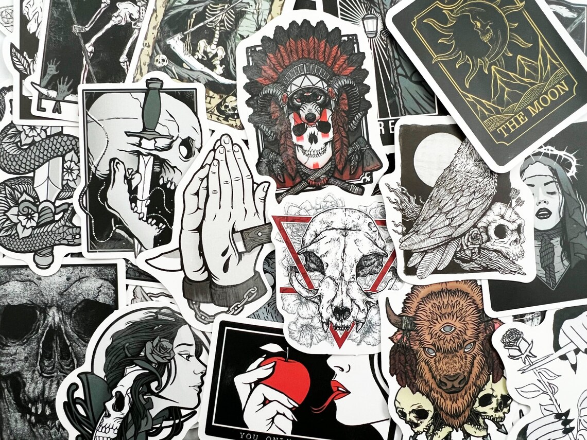50 Gothic Black and White Cool Laptop Stickers Dark Skull - Etsy