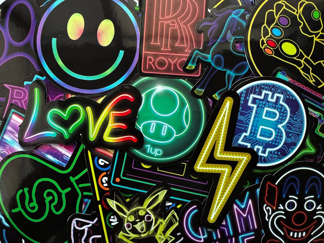100 Variety Neon Style Stickers Decals for Phone Laptop Decoration Fun ...