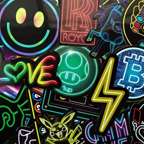 50 Variety Neon Style Stickers Fun Decals - Etsy