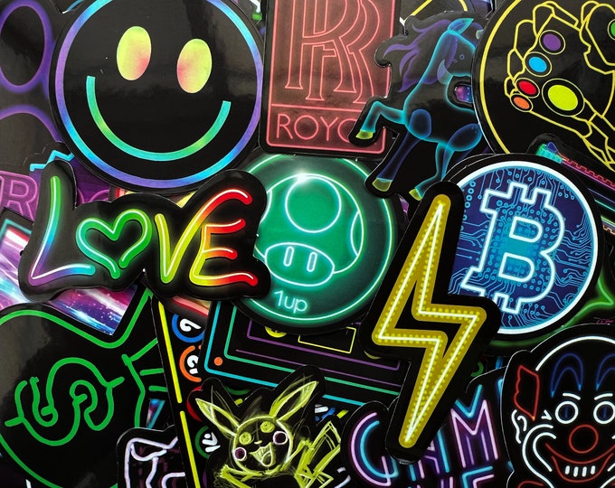 100 Variety Neon Style Stickers Decals for Phone Laptop Decoration Fun ...