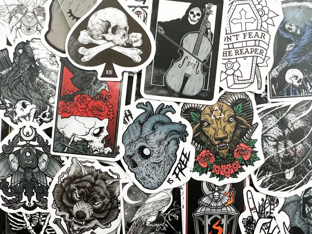 50 Gothic Black and White Cool Laptop Stickers Dark Skull Tattoo Goth ...