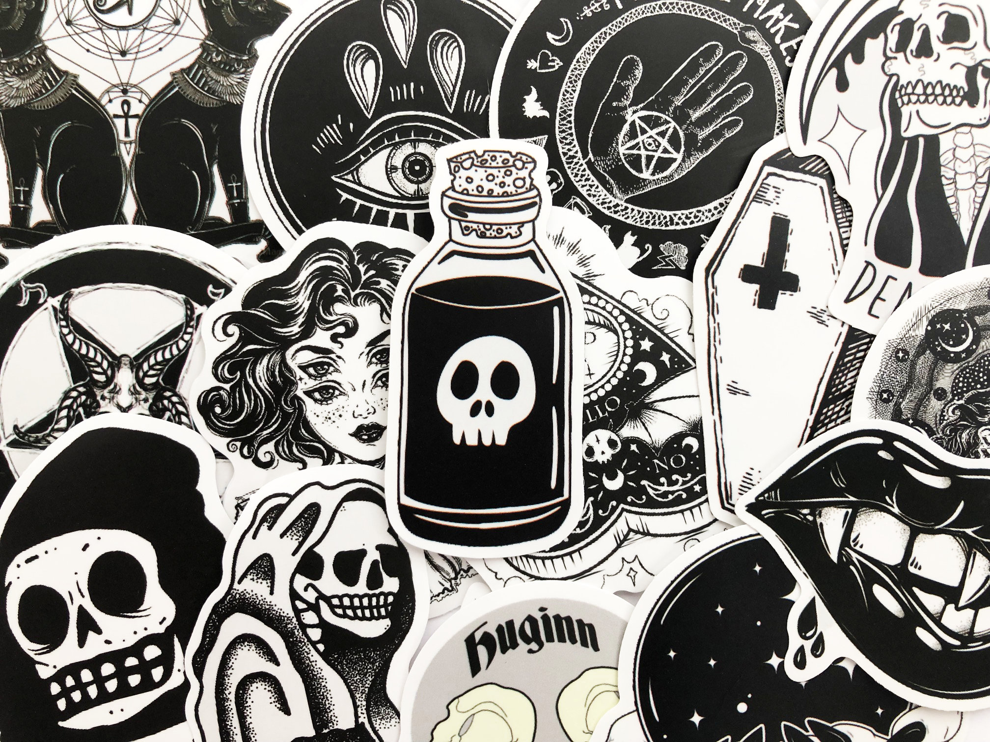 50 Cool Black and White Goth Laptop Stickers Dark Skull Tattoo - Etsy