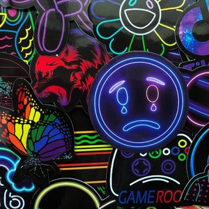 100 Variety Neon Style Stickers Decals for Phone Laptop Decoration Fun ...