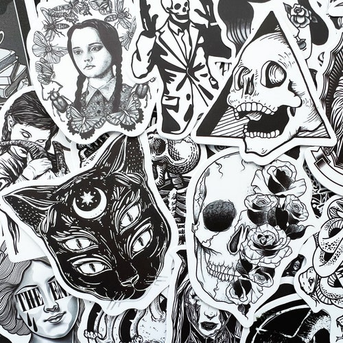 50 Gothic Skull Black and White Cool Laptop Stickers Dark - Etsy