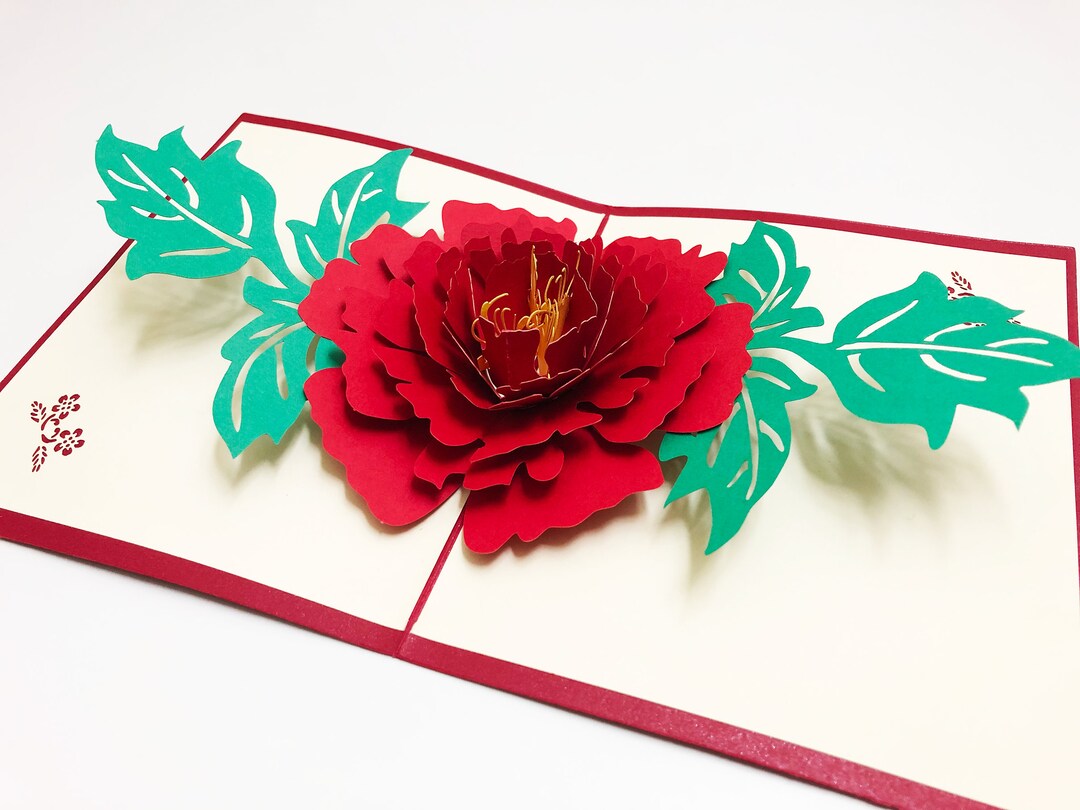 Handmade 3D Pop up Rose Flower Red Love Anniversary Valentine Female ...