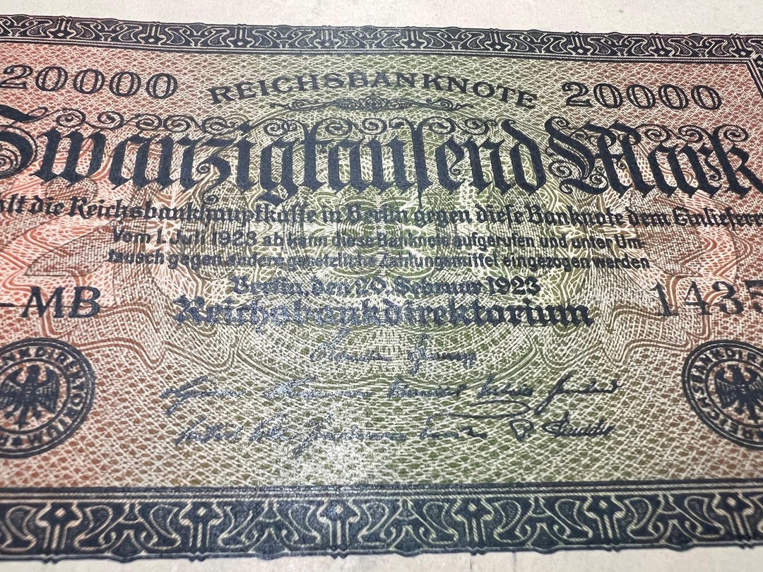 1923 Germany 20000 Mark Post WW1 Pre WW2 Banknote Paper Money Kaiser VF ...