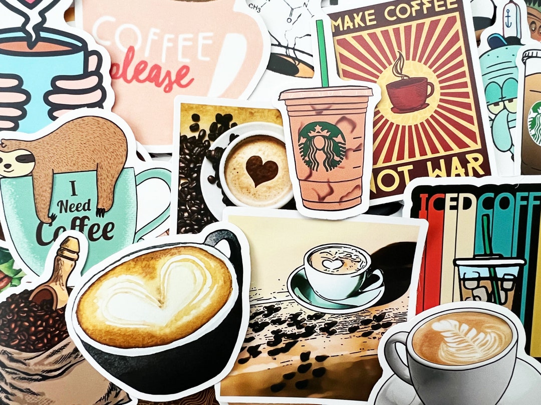 50 Coffee Lover Sticker Pack Cool Boho Set for Tumbler Water Bottle Cup ...
