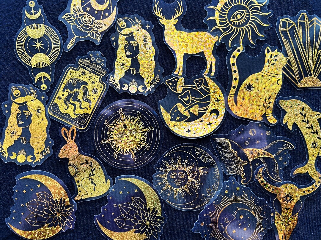 100 Golden Holographic Shiny Stickers Scrapbooking Zodiac Theme - Etsy