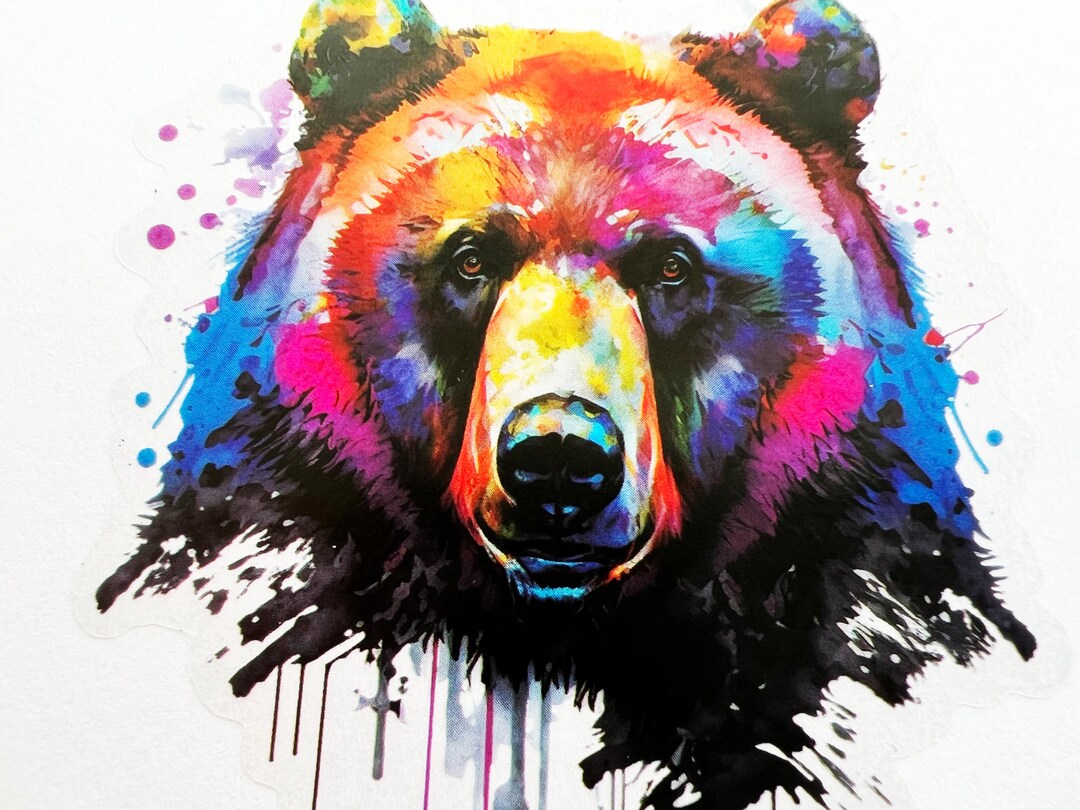 Colorful Grizzly Bear Face 3 Inch Transparent Sticker - Etsy