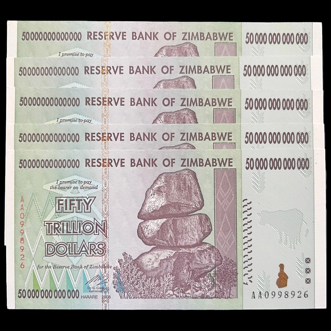 5x Zimbabwe 50 Trillion Dollar Bill Banknote Money Currency ...