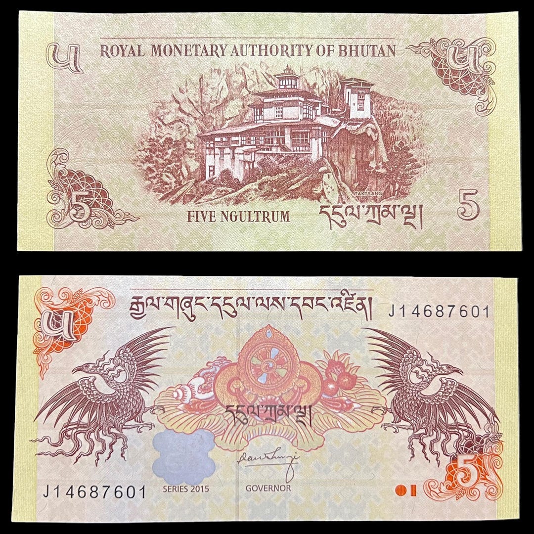 Bhutan 5 Ngultrum Uncirculated Banknote Currency World Paper Money Bill ...