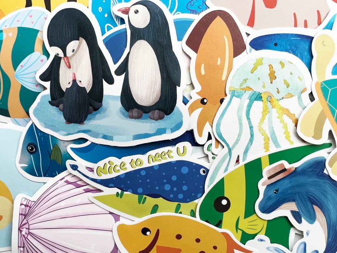 100 Cartoon Kids Ocean Marine Life Stickers Aquatic Journal Skin Lot ...