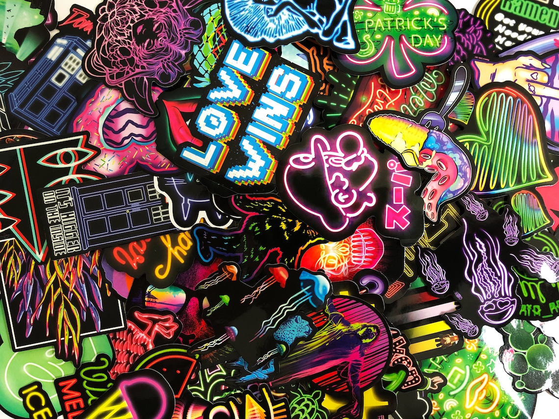 75 Neon Style Stickers Sheet Pack | Etsy