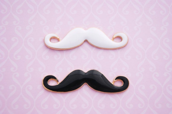 Items similar to Metal Alloy Mustache Black and White Cabochon Flatback ...