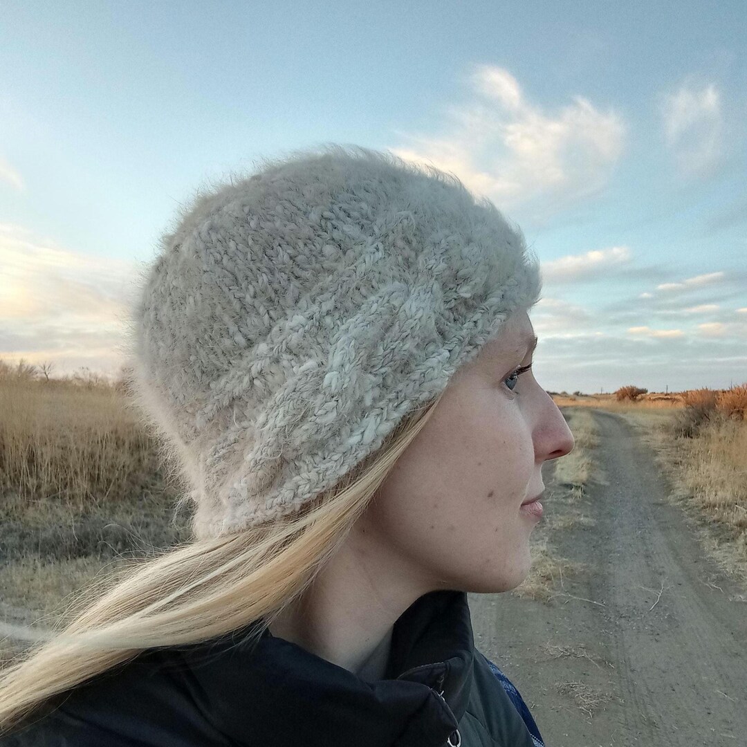 100% Angora Rabbit Hat, Handknit From Handspun Fiber, Natural off White ...